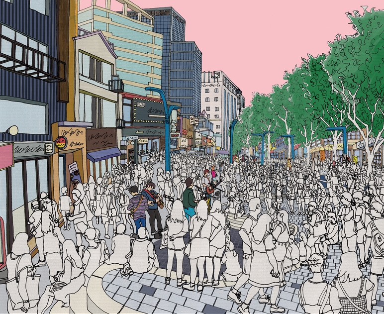 A walking street in Hongdae